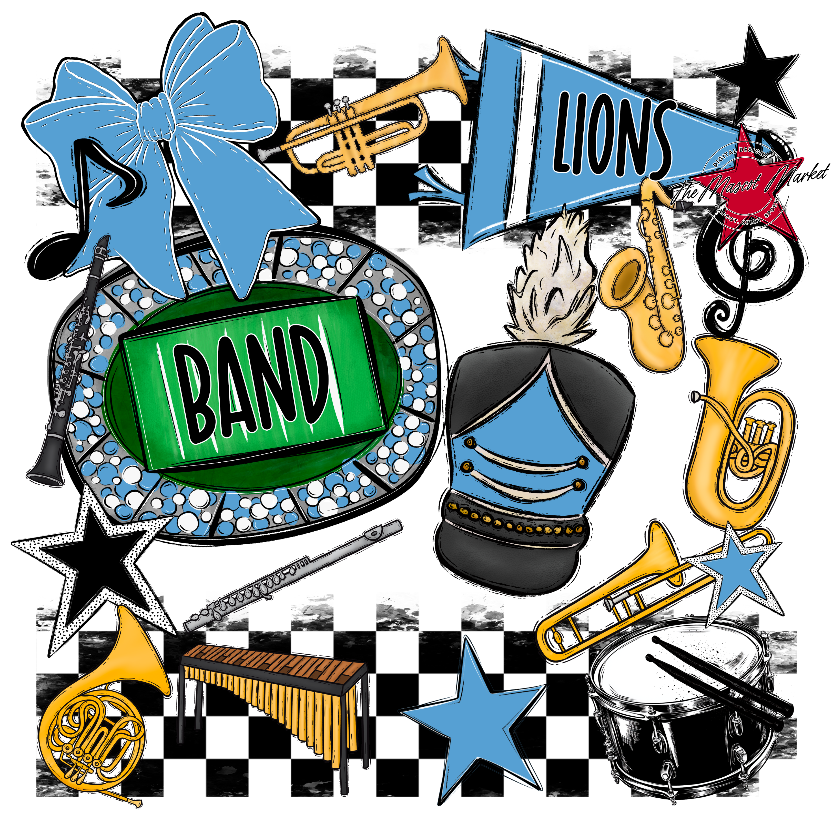Lions Checkers Band Spirit Design-Carolina Blue – The Mascot Market