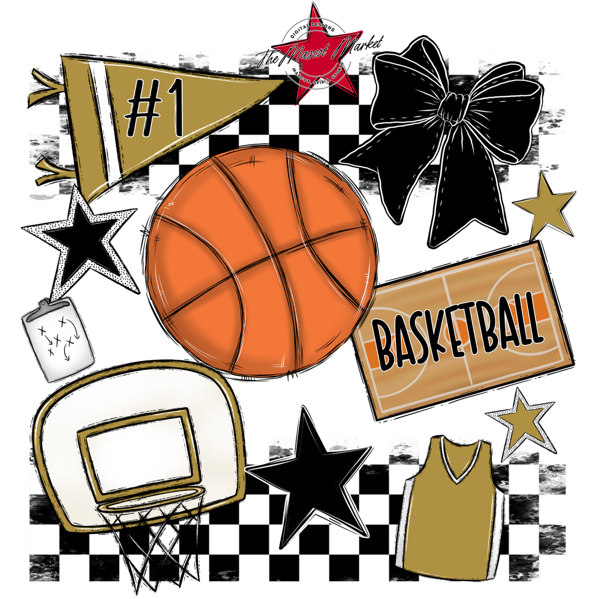 Basketball Checkers Spirit Design-Gold – The Mascot Market
