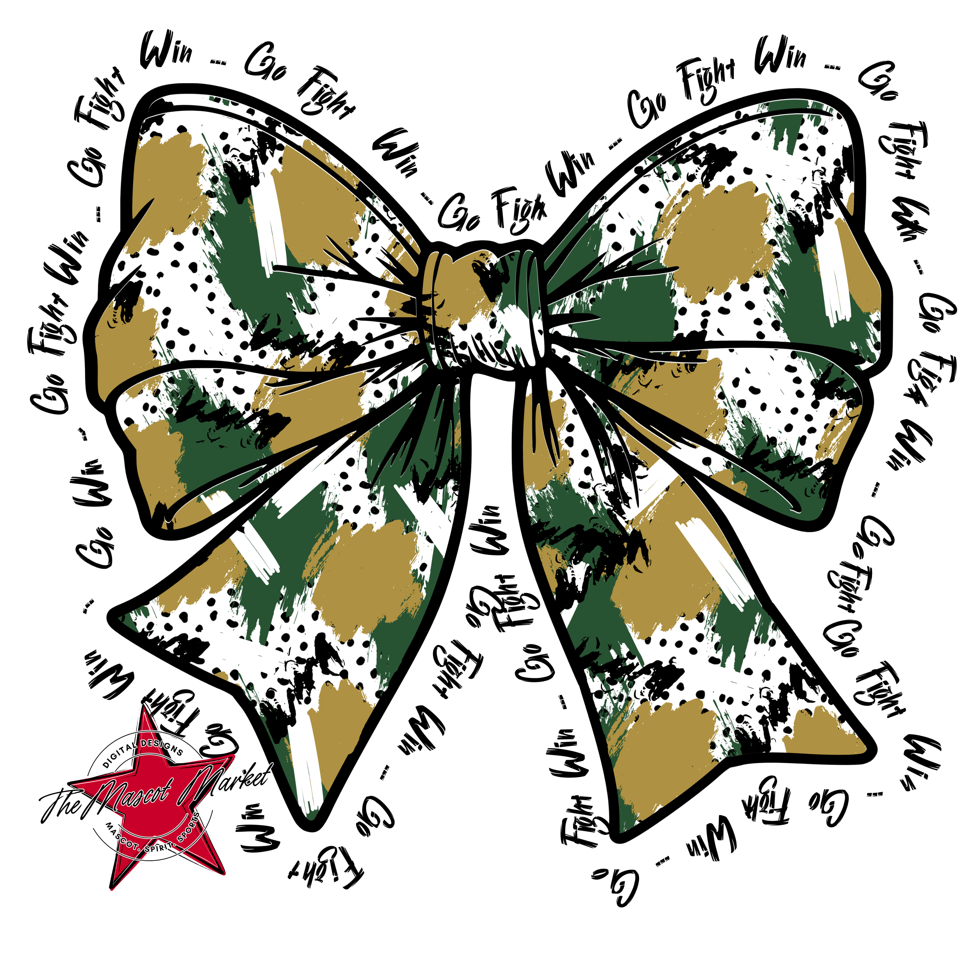 Go, Fight, Win, Splatter Bow Design-Green-Gold – The Mascot Market